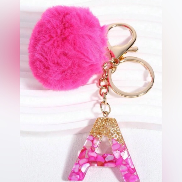 Accessories | Letter A Keychain In Pink And Gold With Pom Pom | Poshmark